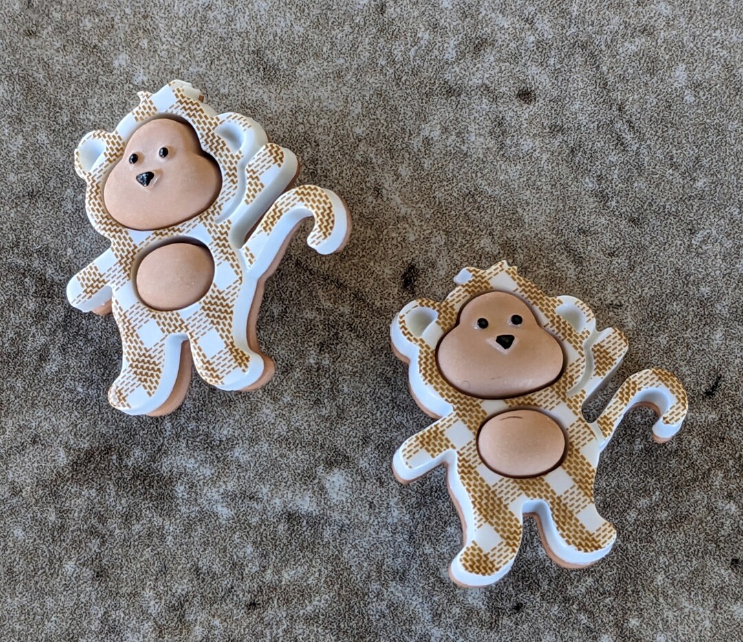 2 Checkered Monkey Shank Buttons Size 1" Crafting Sewing - Etsy
