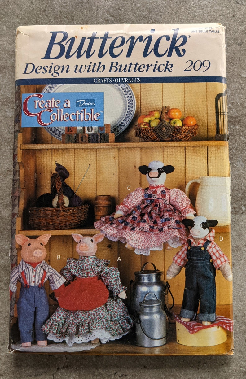Butterick Pattern Craft Pig, Cow and Four Outfits 209 Complete Uncut ...