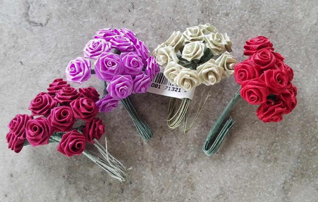 12 Satin Roses Size Miniature - Etsy