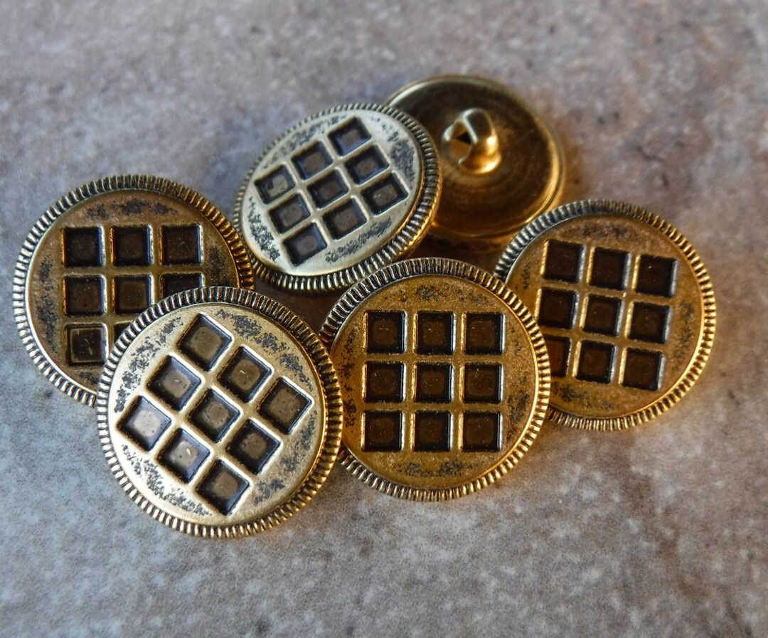 6 Antique Gold Checker Board Metal Shank Round Buttons Size 7/8" - Etsy