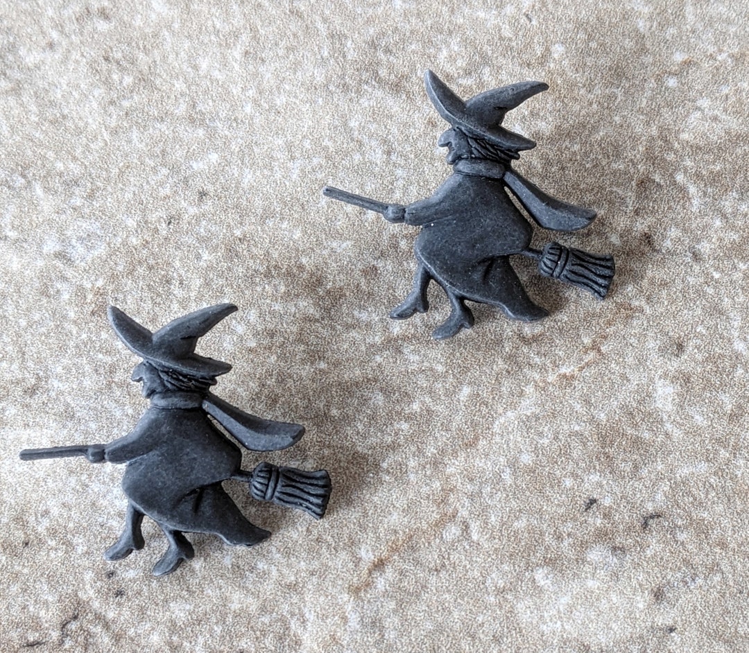 2 Dark Witch on Broom Shank Buttons Size 1 1/4" - Etsy
