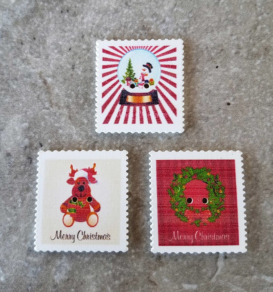 2 Painted Wood Stamp Buttons Size 1 3/16" - Etsy