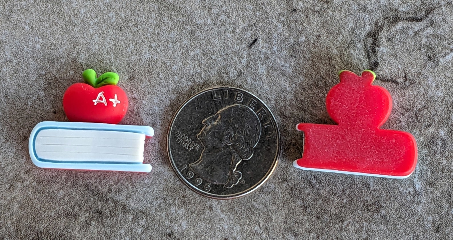2 Teacher Apple on Book Flat Back Buttons Size 15/16" Crafting Sewing ...