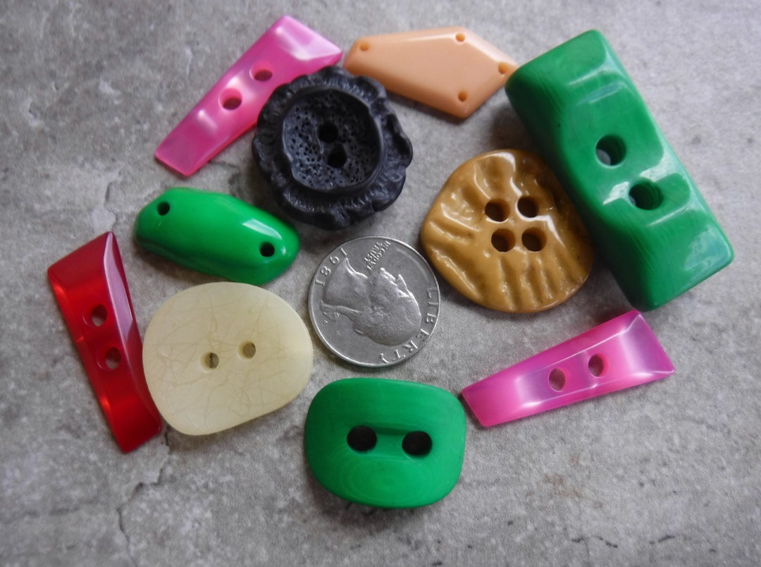 10 Funky Shaped Buttons Multi Sizes and Shades Grab Bag - Etsy