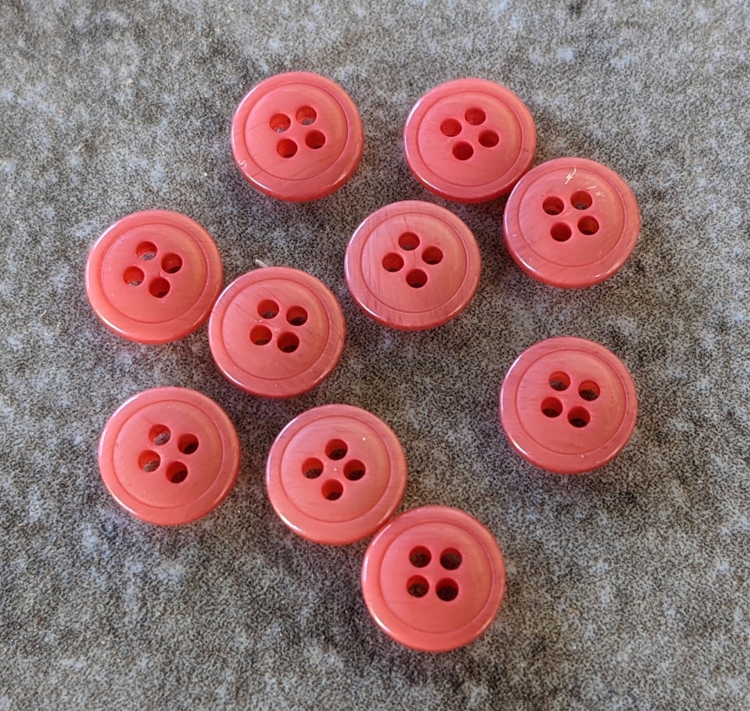 12 Coral Pink Mini Dark Ring Round Buttons Size 5/16" Sewing Crafting ...
