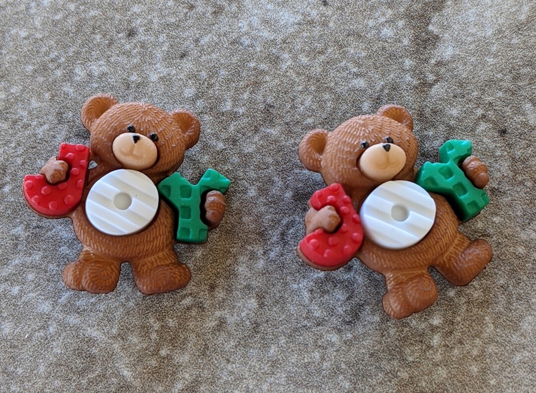 2 Christmas Bear With Joy Word Shank Buttons Size 15/16" Crafting ...