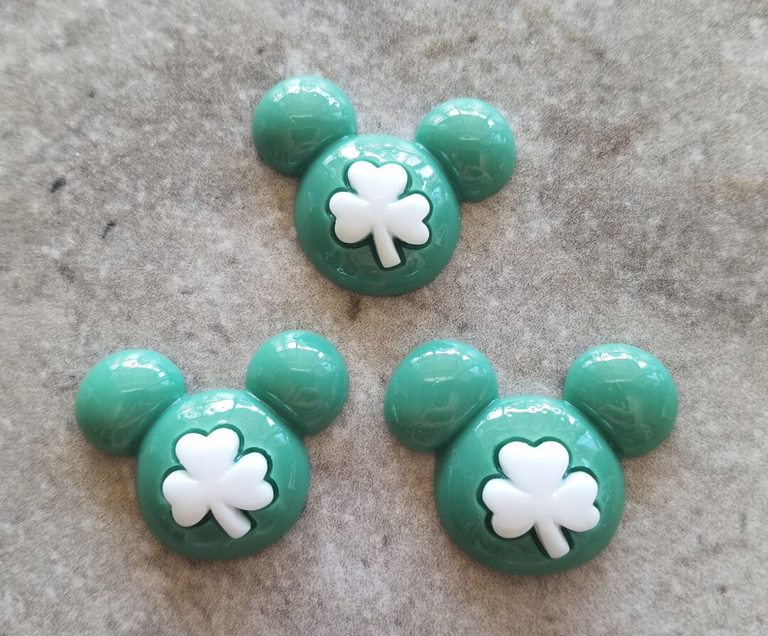 3 Disney Mickey Mouse Head Shamrock Flat Back Embellishment Buttons ...