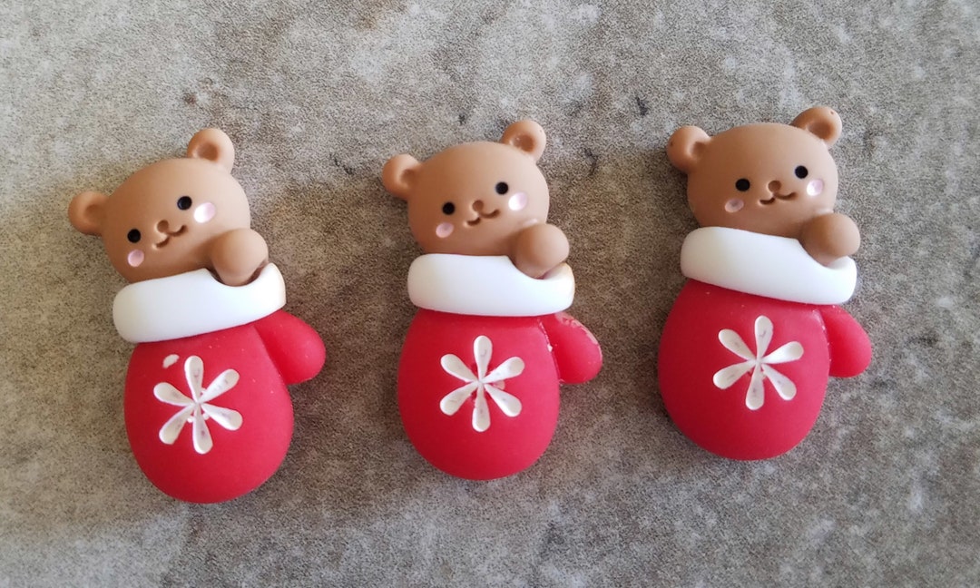 3 Bear in Mitten Flat Back Embellishment Buttons Size 9/16" - Etsy