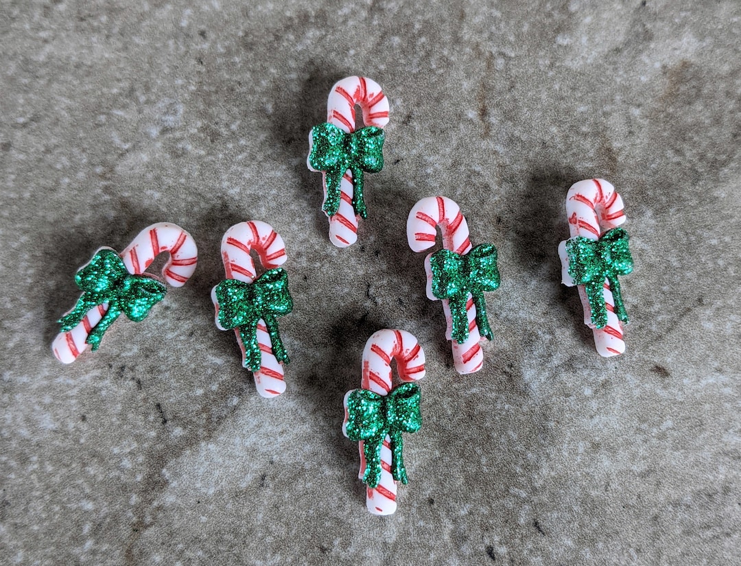 6 Glitter Bow Candy Cane Shank Buttons Size 1 - Etsy