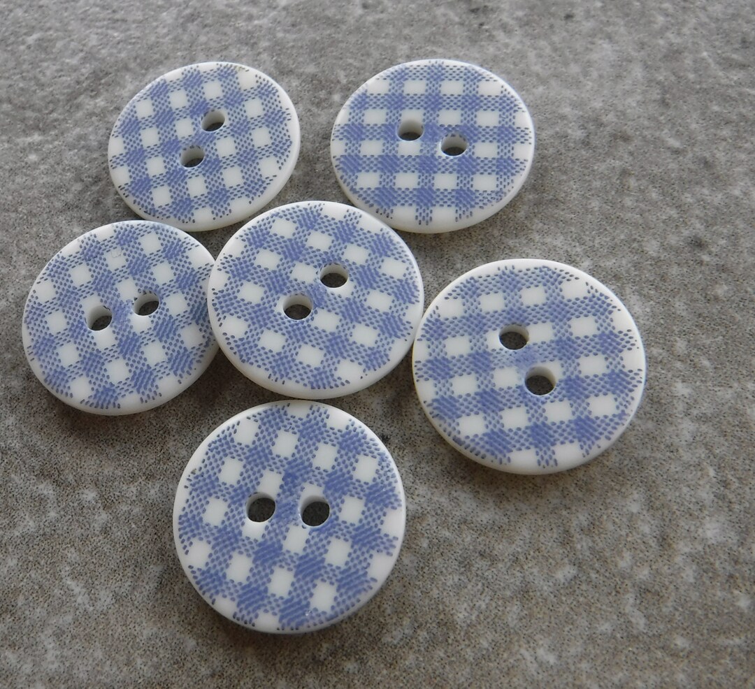 6 Blue and White Checkered Round Buttons Size 11/16" - Etsy