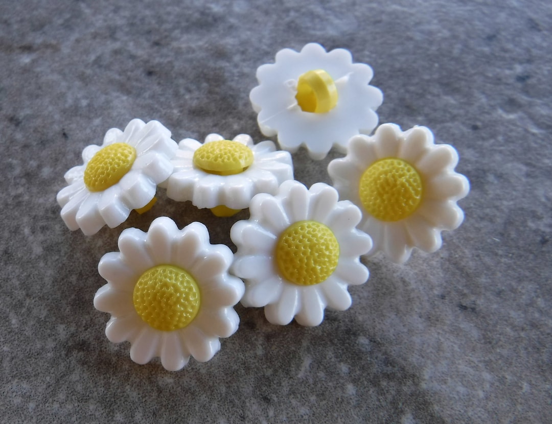 6 White Daisy Flower Small Shank Round Buttons Size 3/4" Crafting ...
