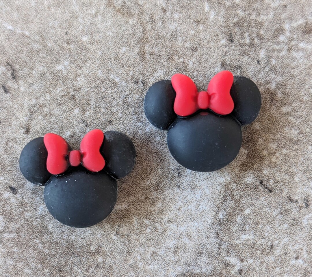 2 Disney Minnie Mouse Head With Bow Flat Back Embellishment Buttons ...