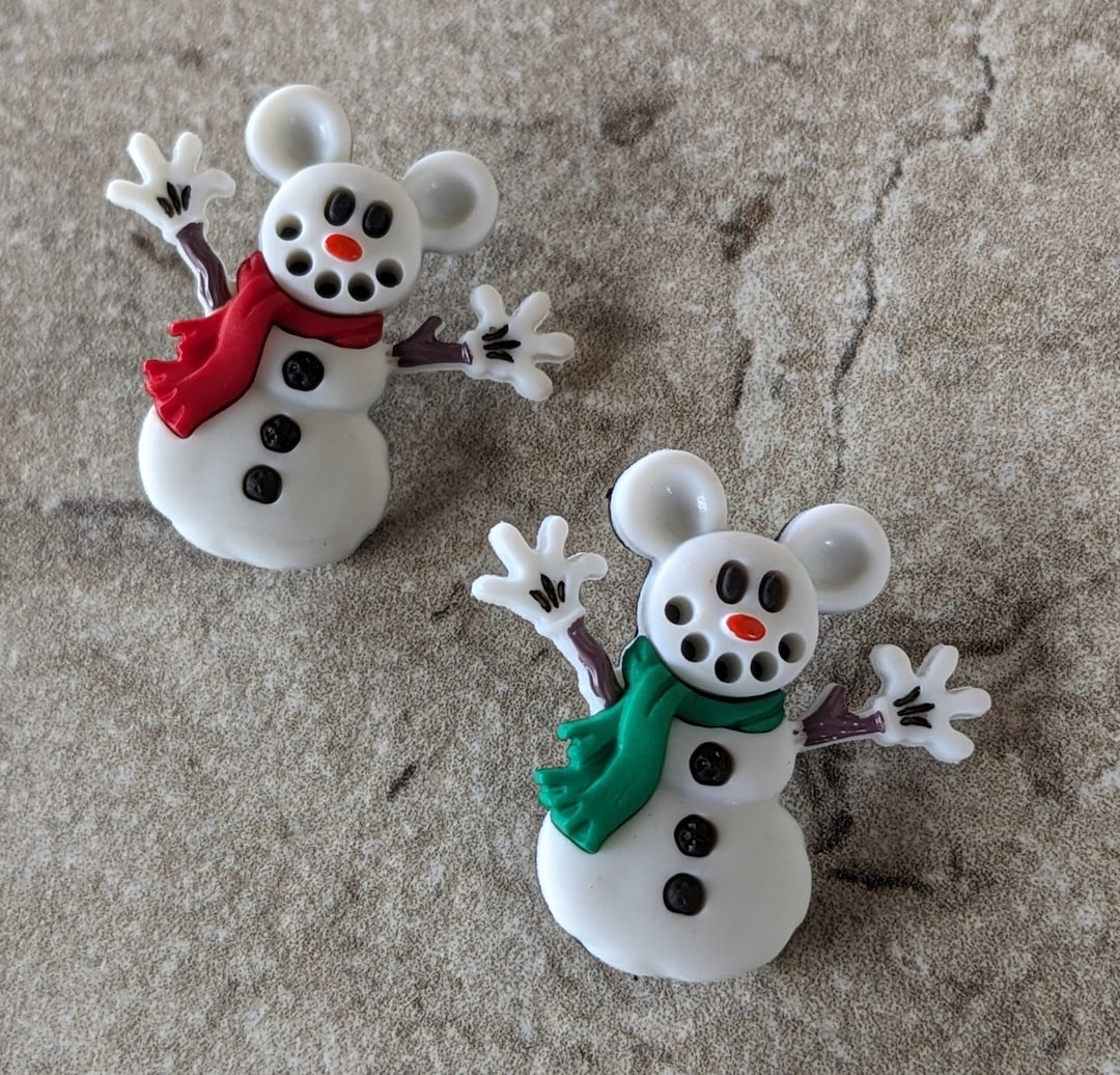 2 Disney Mickey Mouse Snowman Shank Buttons Size 1 3/16" You Choose the ...