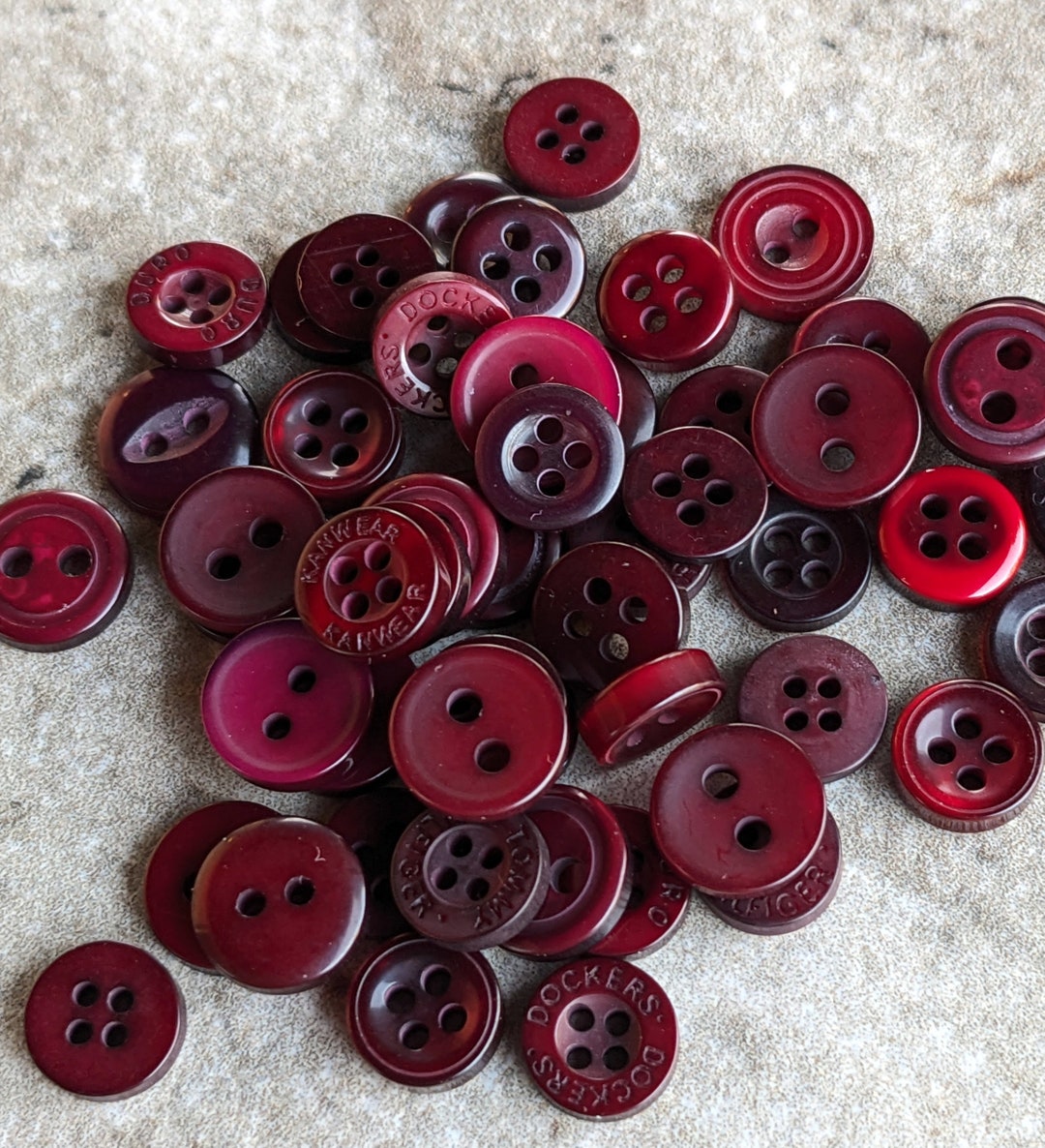 Wine Red Buttons, 50 Small Assorted Round Sewing Crafting Bulk Buttons ...