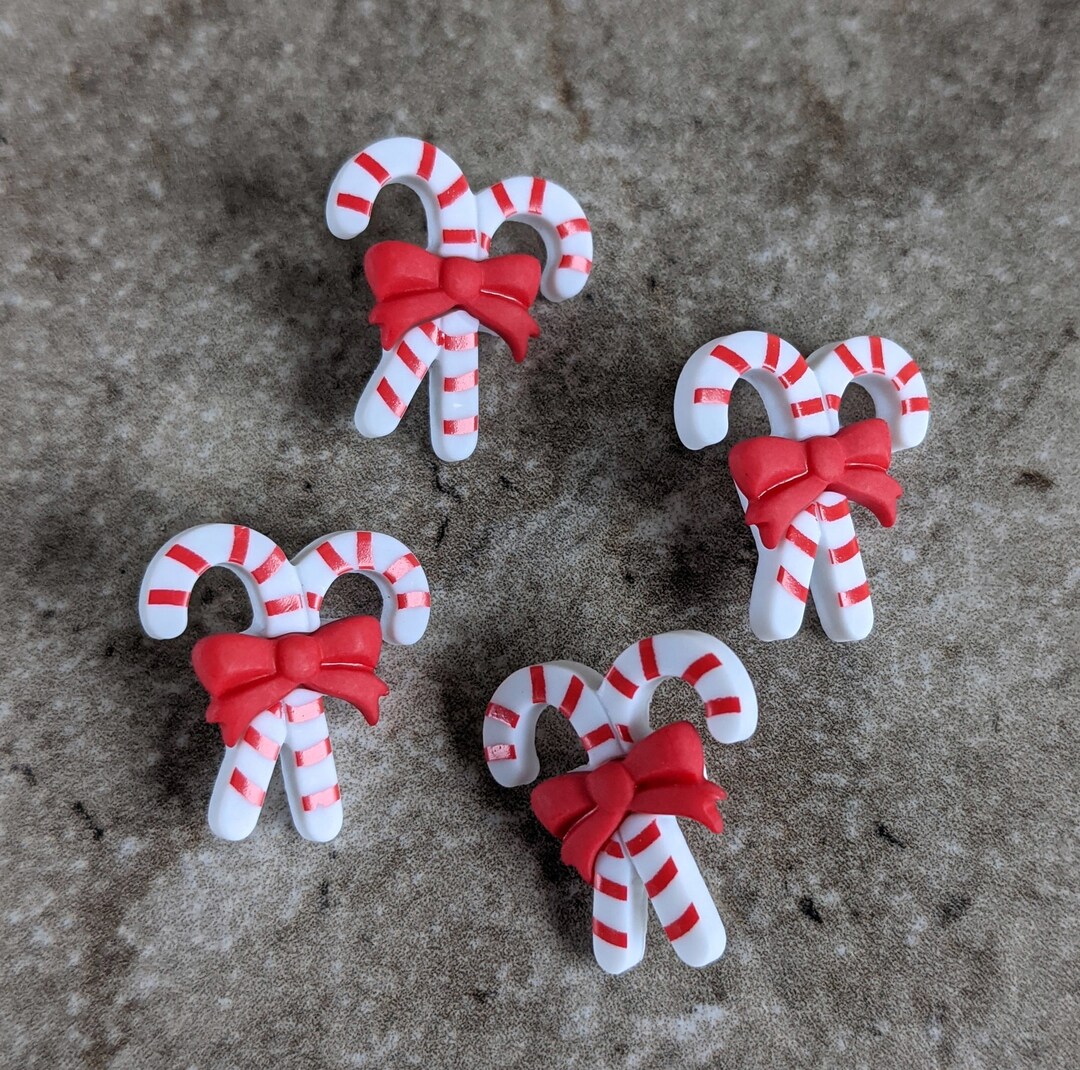 4 Red Bow Double Candy Cane Shank Buttons Size 7/8" - Etsy