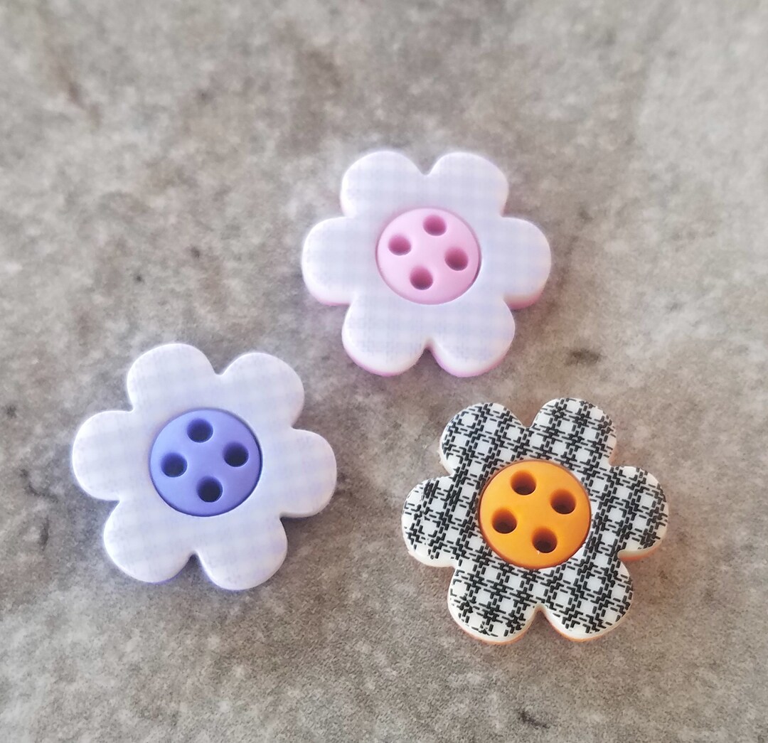 4 Checkered Daisy Flower Buttons Size 3/4" - Etsy