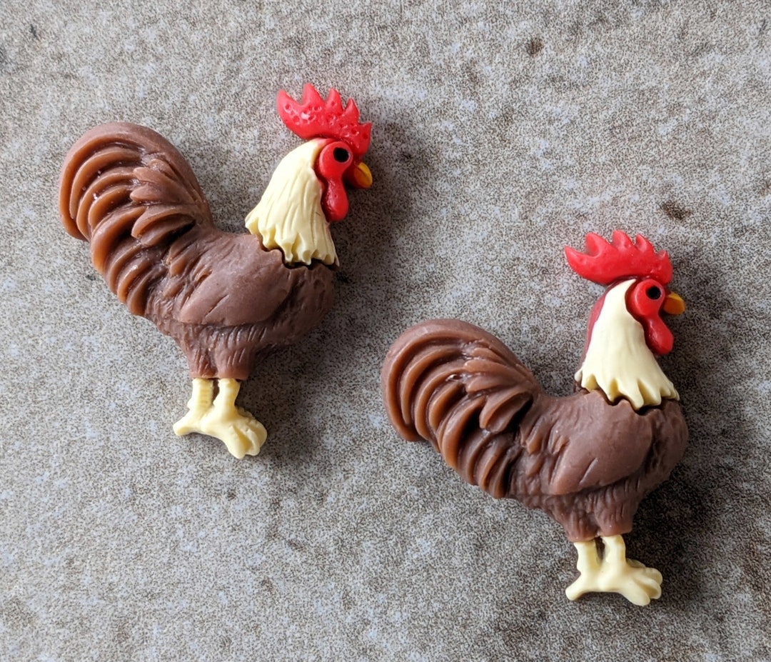 2 Rooster Flat Back Buttons Size 1" - Etsy