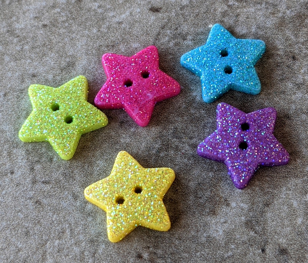 5 Bright Glitter Star Buttons You Choose the Size - Etsy