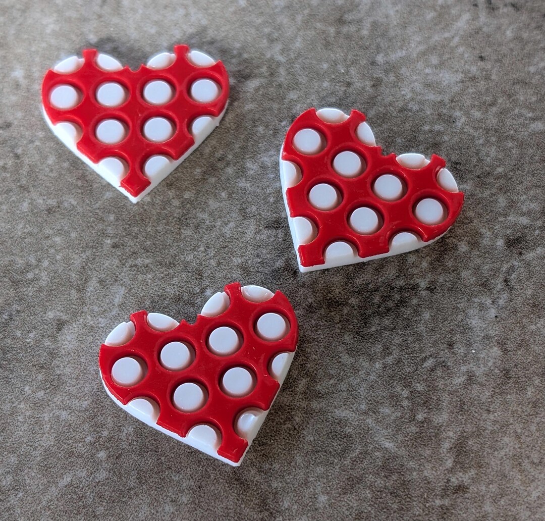 3 Polka Dot Hearts Red Flat Back Embellishment Buttons 15/16" - Etsy