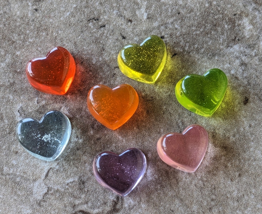 3 Jello Heart Flat Back Embellishment Buttons Size 5/8" You Choose the ...