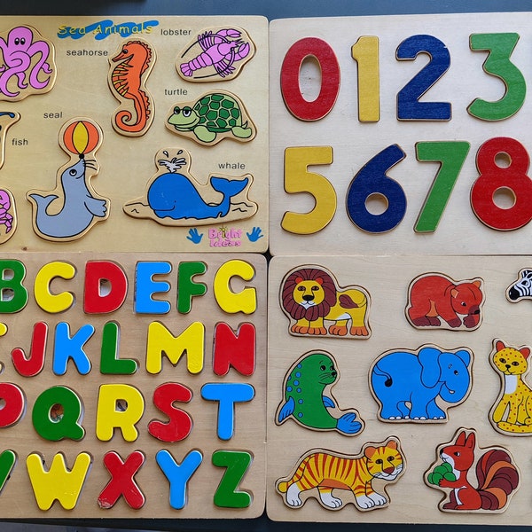 Wooden Letters And Numbers Puzzle Etsy