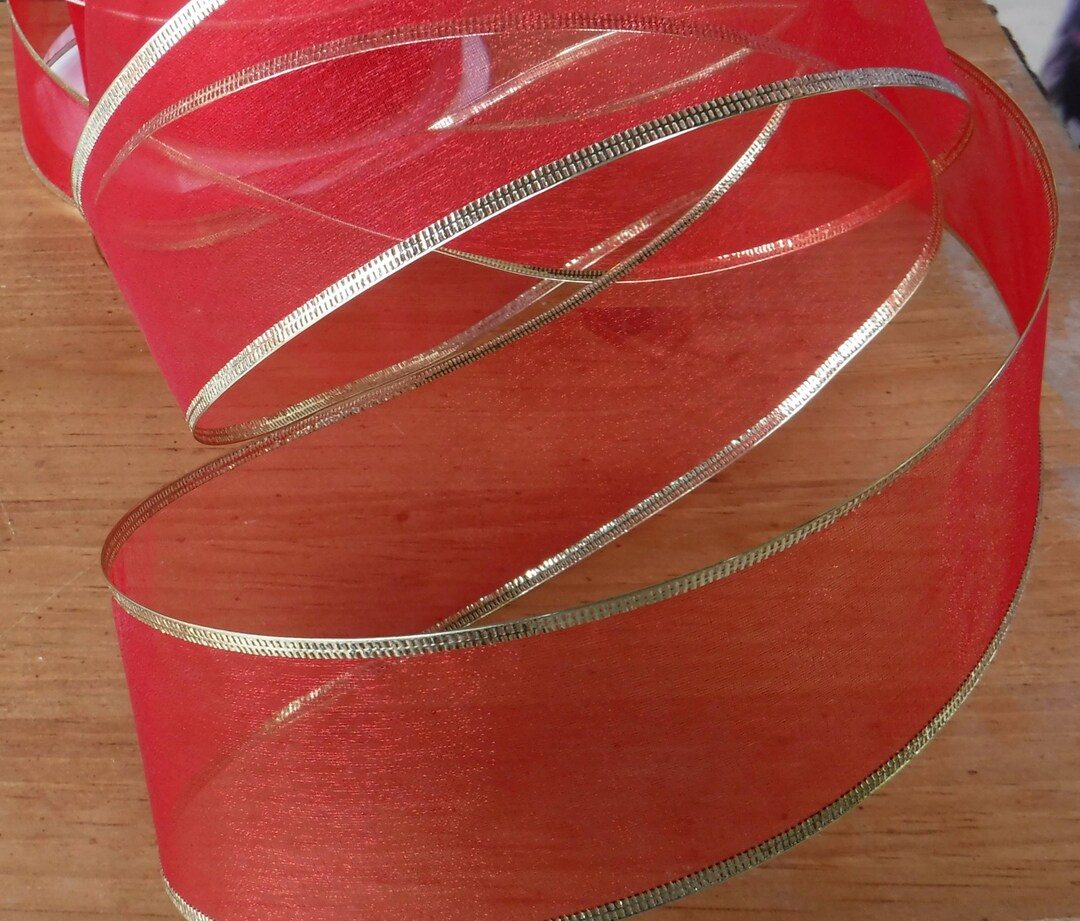 Red With Gold Edge Wide Wire Edge Ribbon 5 Yards - Etsy