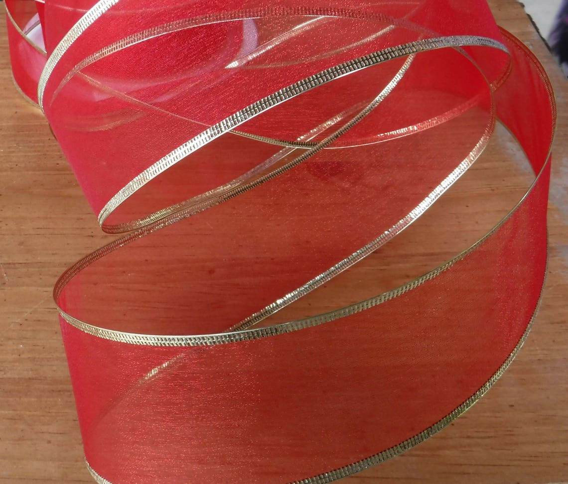 Red With Gold Edge Wide Wire Edge Ribbon 5 Yards - Etsy