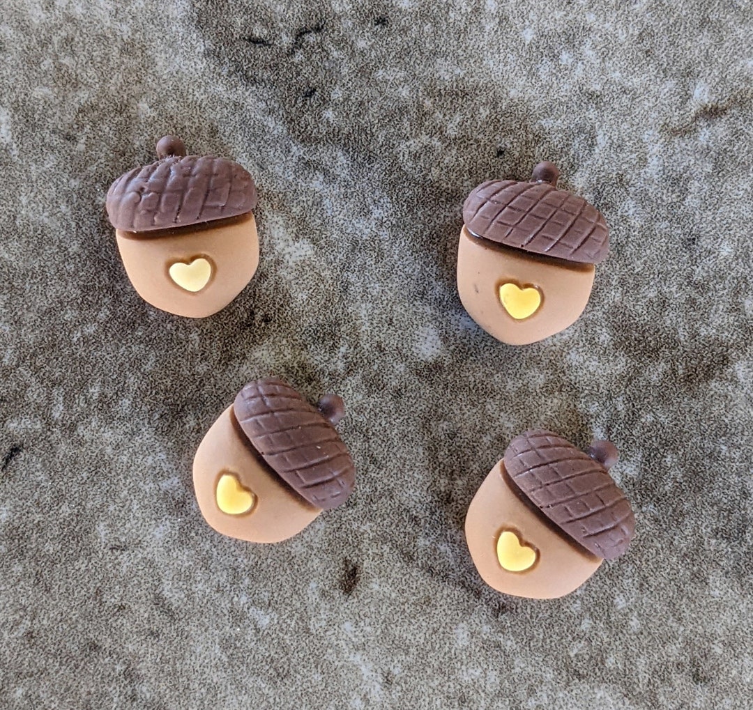 4 Acorn With Heart Flat Back Embellishment Buttons Size 3/8" - Etsy