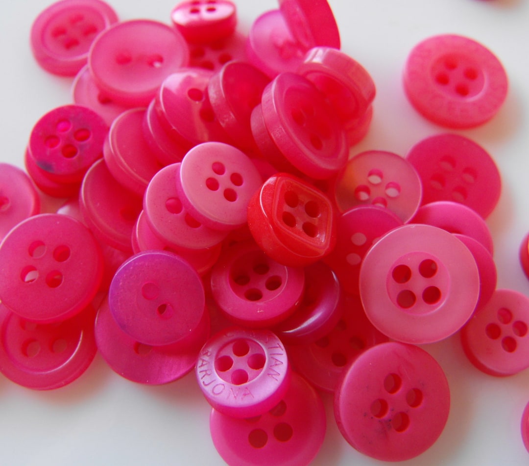 Hot Pink Buttons, 50 Small Assorted Round Sewing Crafting Bulk Buttons ...