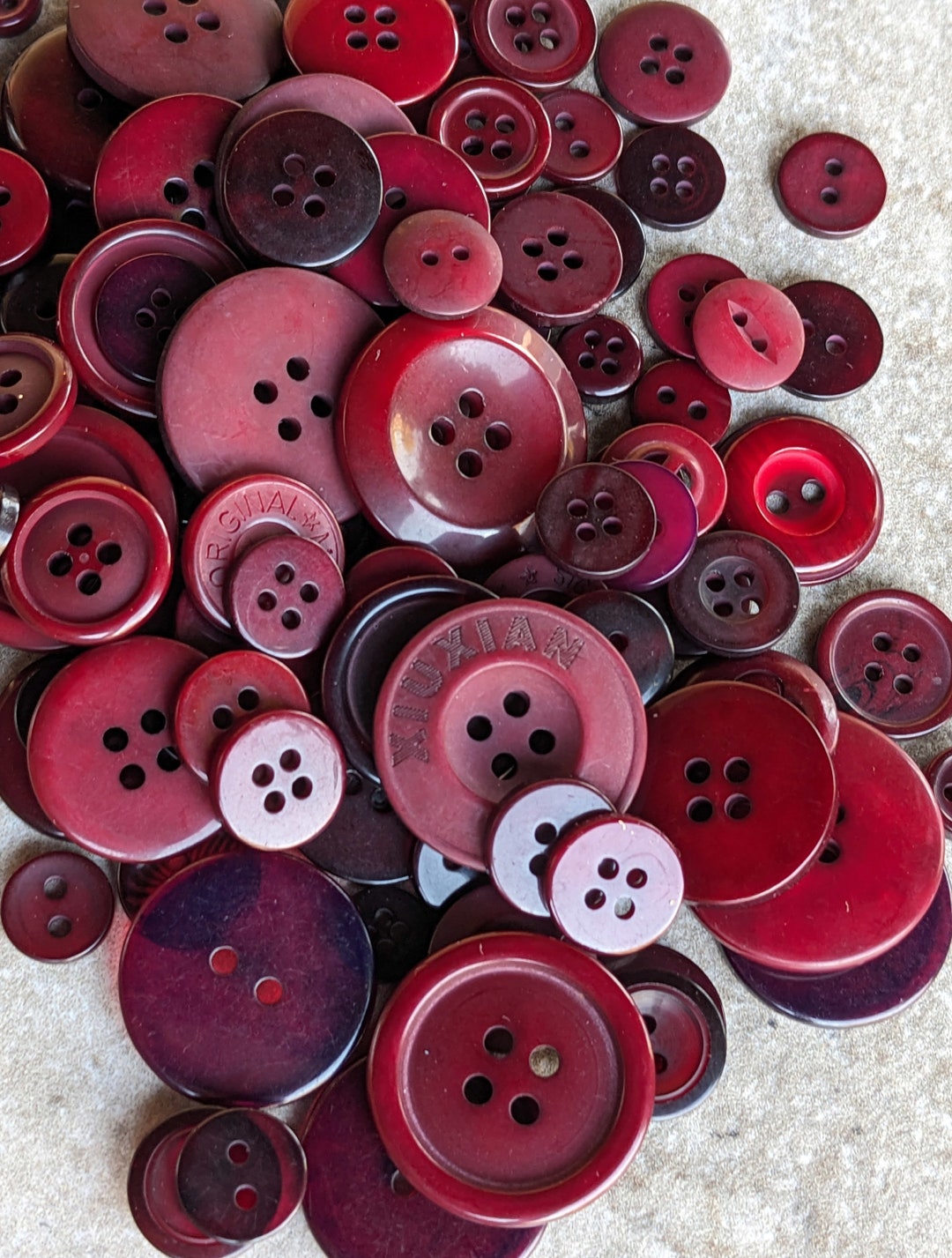 Wine Red Buttons, 100 Bulk Assorted Round Multi Size Crafting Sewing ...