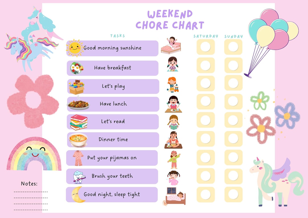 Weekend Chore Chart for Kids | Cute Unicorn Printable | Pastel To-do ...