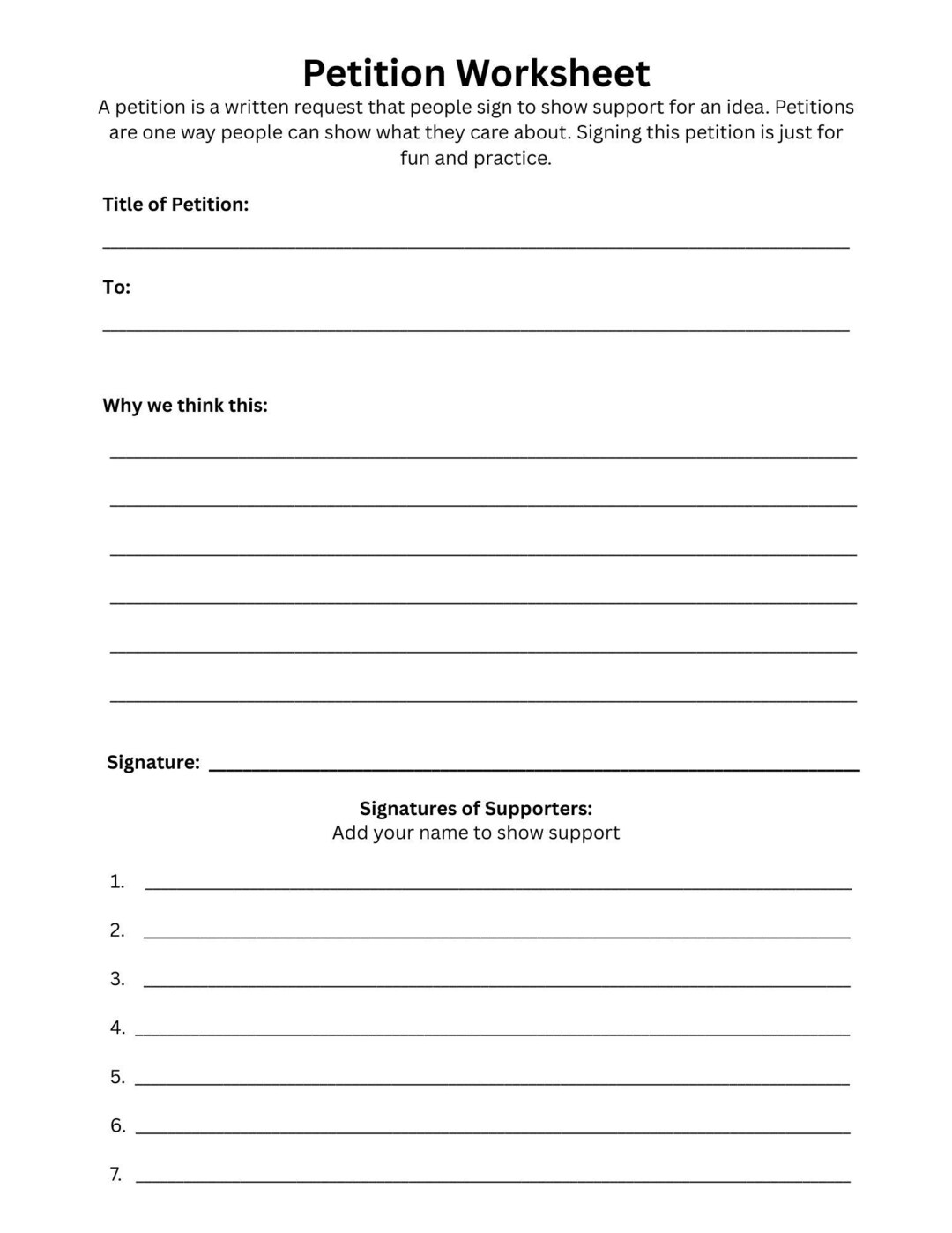 Petition Worksheet - Etsy