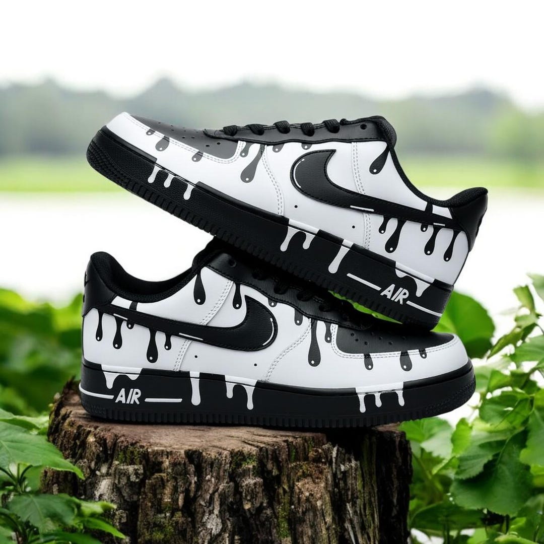 Black White Drip Custom Air Force 1 Shoes, Personalized Black White ...