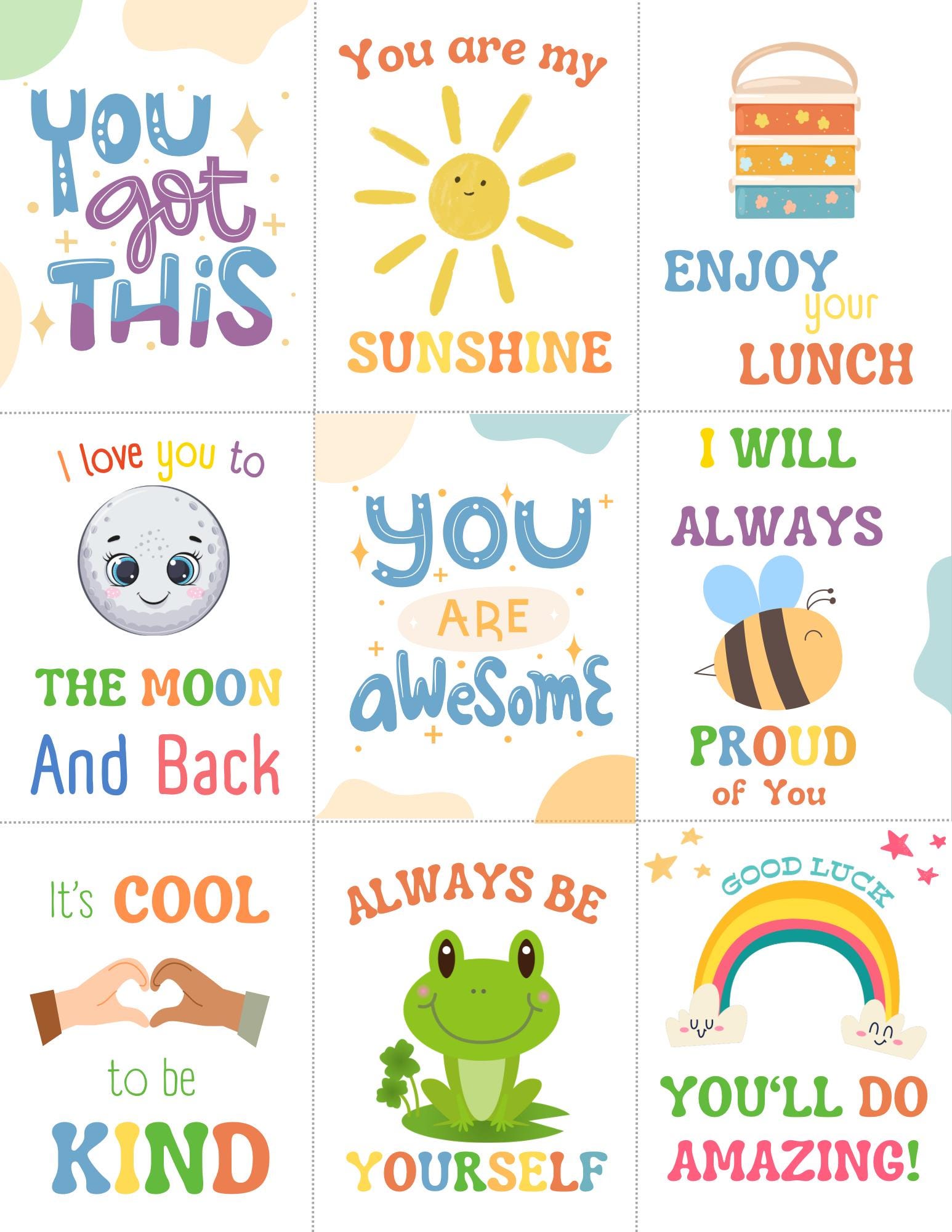 Printable Lunchbox Notes: Positive Affirmations, Kids' Encouragement ...