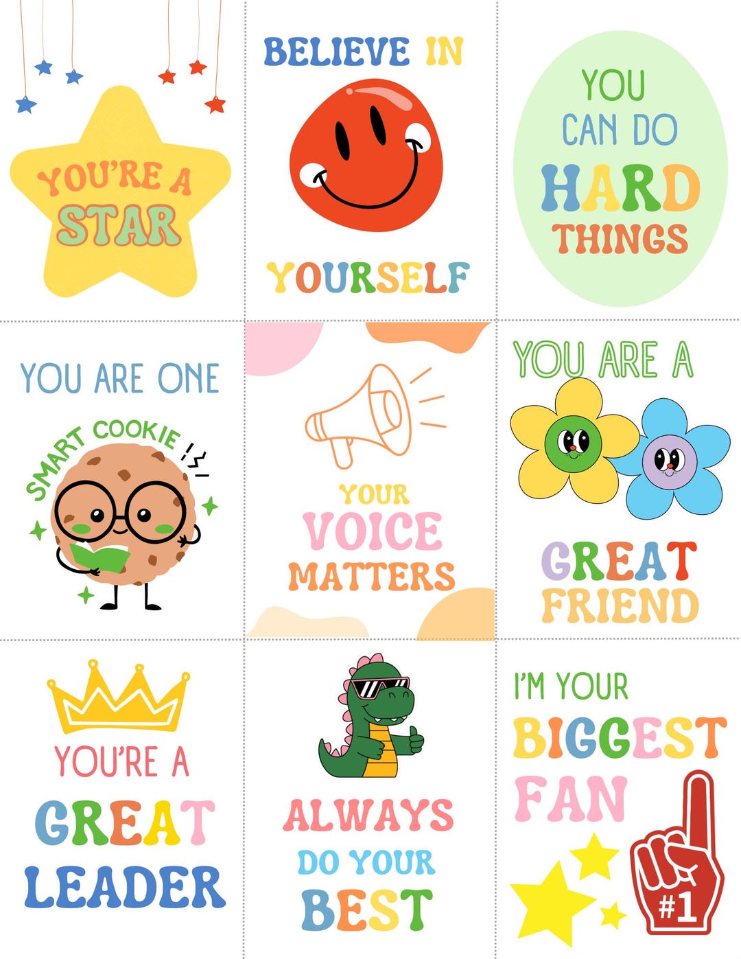 Printable Lunchbox Notes: Positive Affirmations, Kids' Encouragement ...