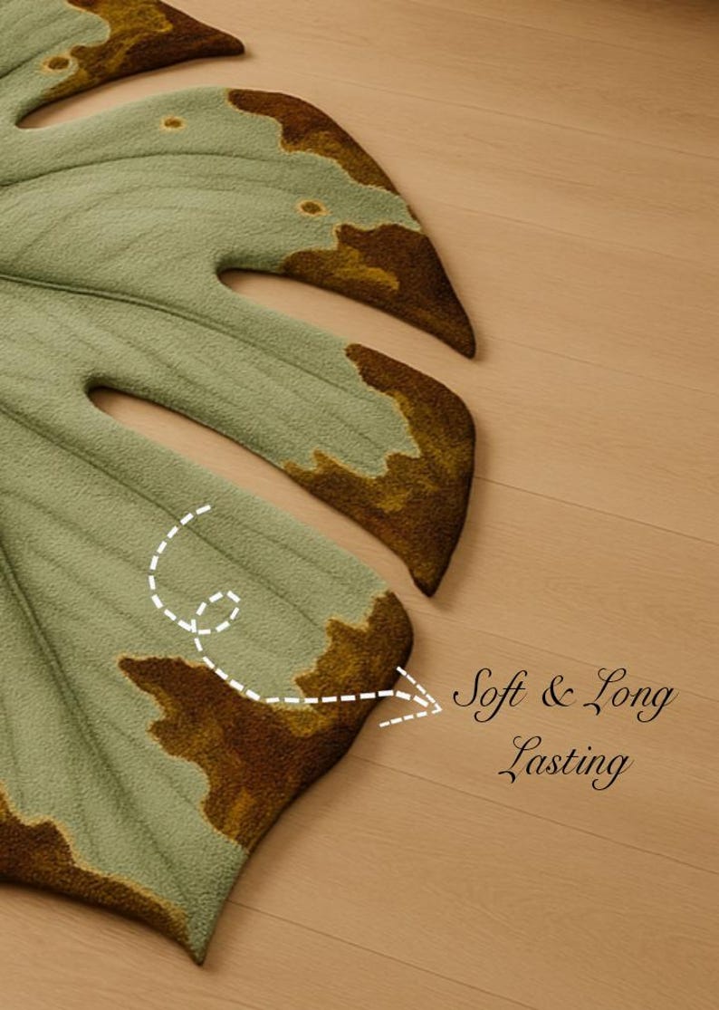Monstera Leaf Rug, Rustic Dried Edge Leaf Carpet, Tropical Botanical ...