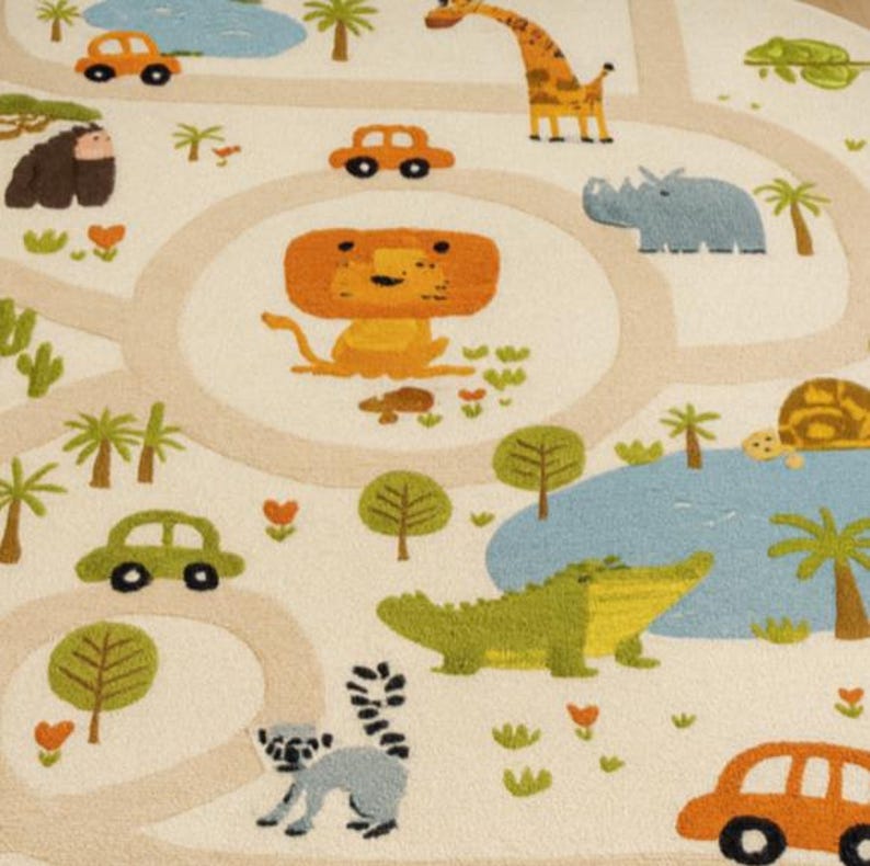 Safari Animal Rug, Jungle Play Mat, Zoo Kids Carpet, Animal Road Rug ...