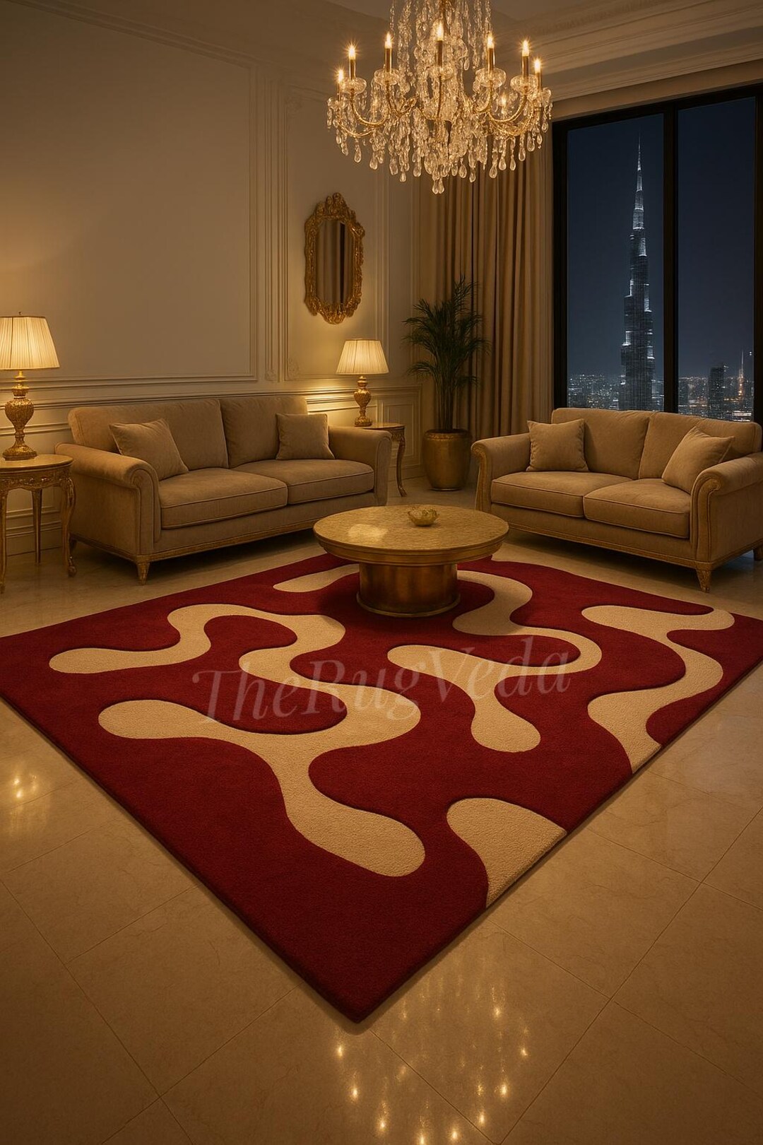 Hand Tufted Red Cream Abstract Wool Rug | Modern Elegant Area Rug ...