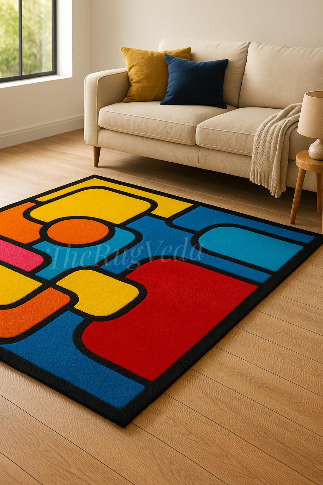 Cartoon Hand Tufted Wool Rug | Colorful Geometric 2D Art Carpet ...