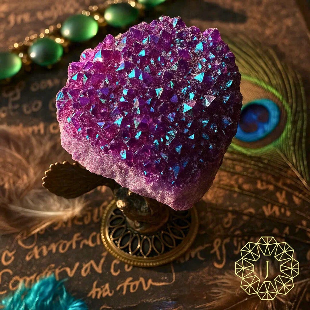 Purple Angel Aura Quartz Cluster, Titanium Rainbow Geode Crystal Chunk ...