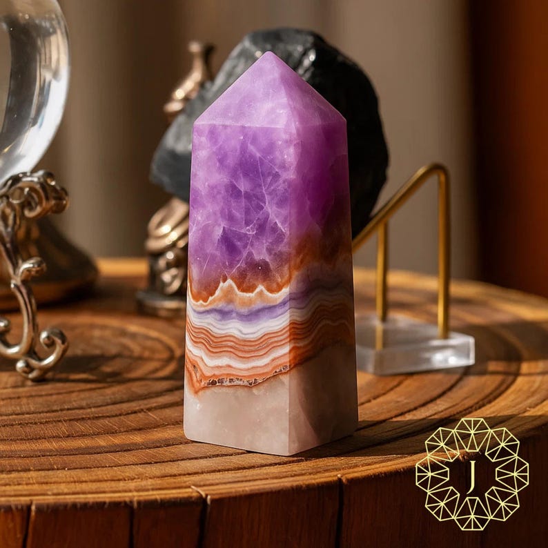 Amethyst Lace Agate Crystal Tower Point, Natural Crystal Obelisk Wand ...