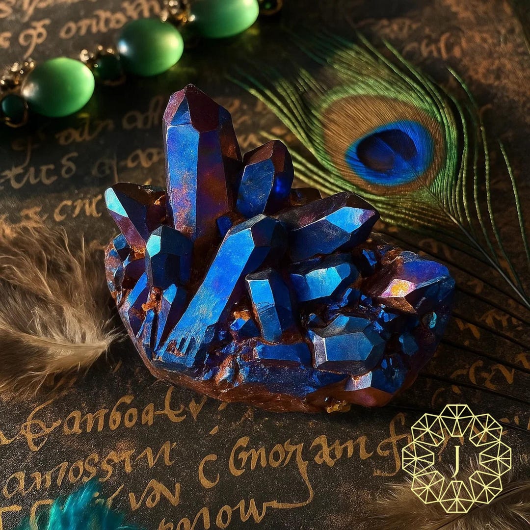 Titanium Blue Aura Quartz Cluster, 80-100g Rainbow Crystal Rock Chunk ...