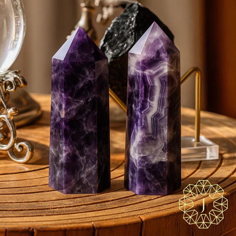 Chevron Amethyst Crystal Tower Point, Purple Gemstone Obelisk Wand ...