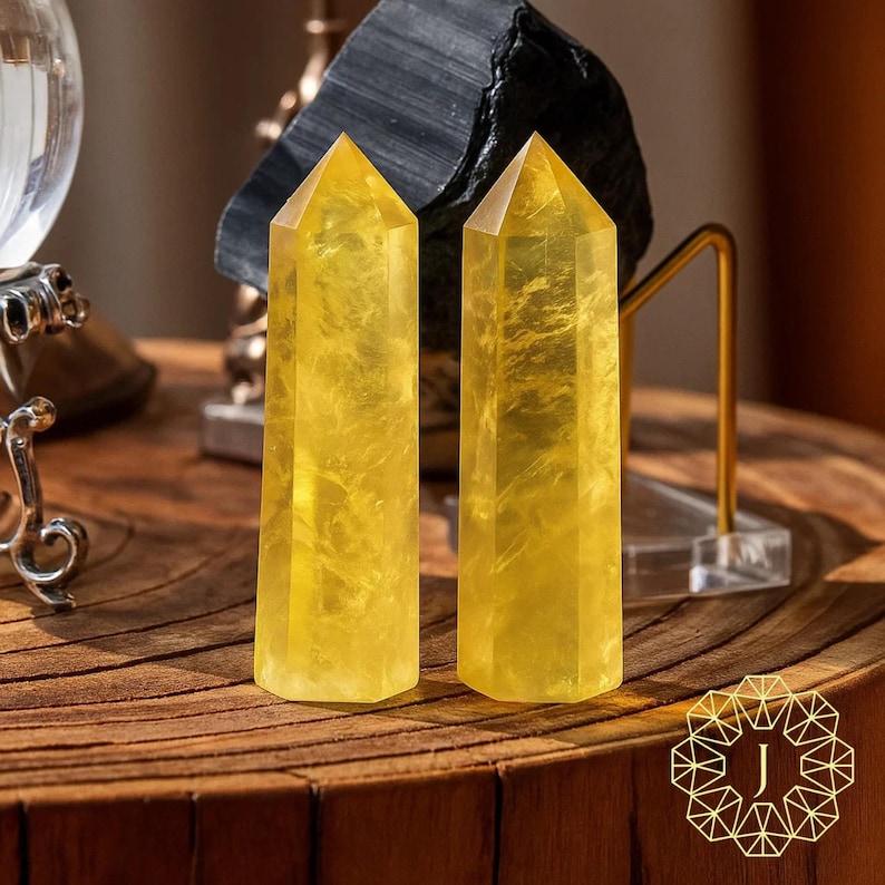 Citrine Tower Point, Natural Yellow Crystal Stone Obelisk Wand, Solar ...
