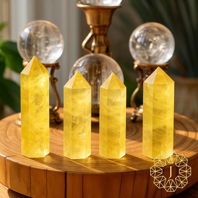 Citrine Tower Point, Natural Yellow Crystal Stone Obelisk Wand, Solar ...
