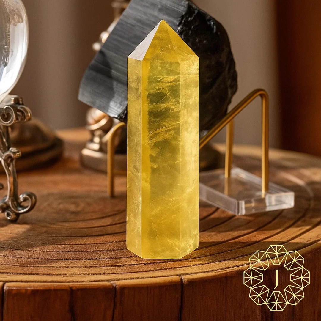 Citrine Tower Point, Natural Yellow Crystal Stone Obelisk Wand, Solar ...