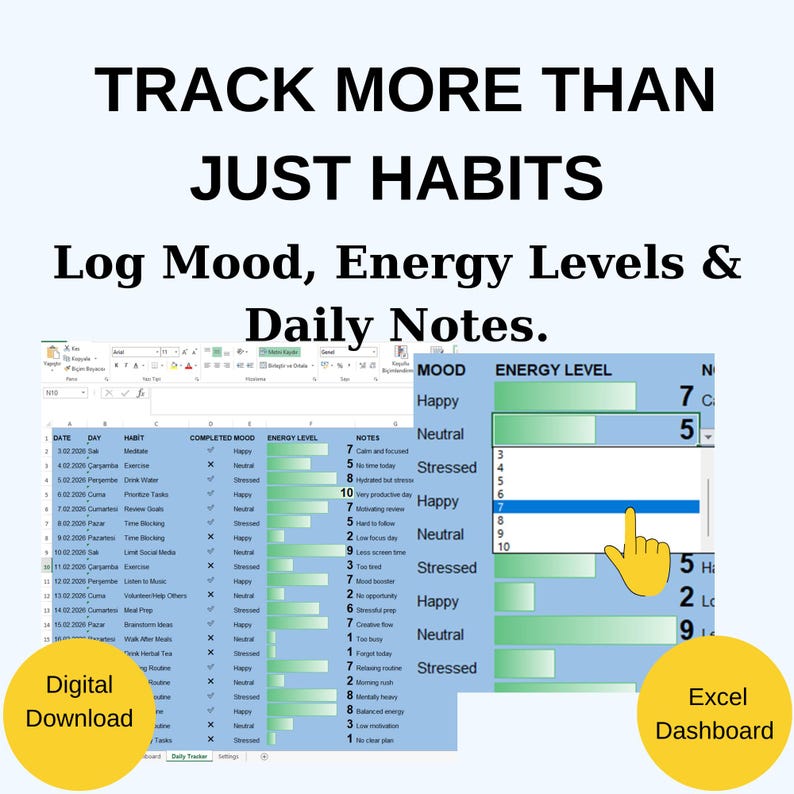 7 Day Habit Tracker Excel Template | Daily Productivity and Wellness ...