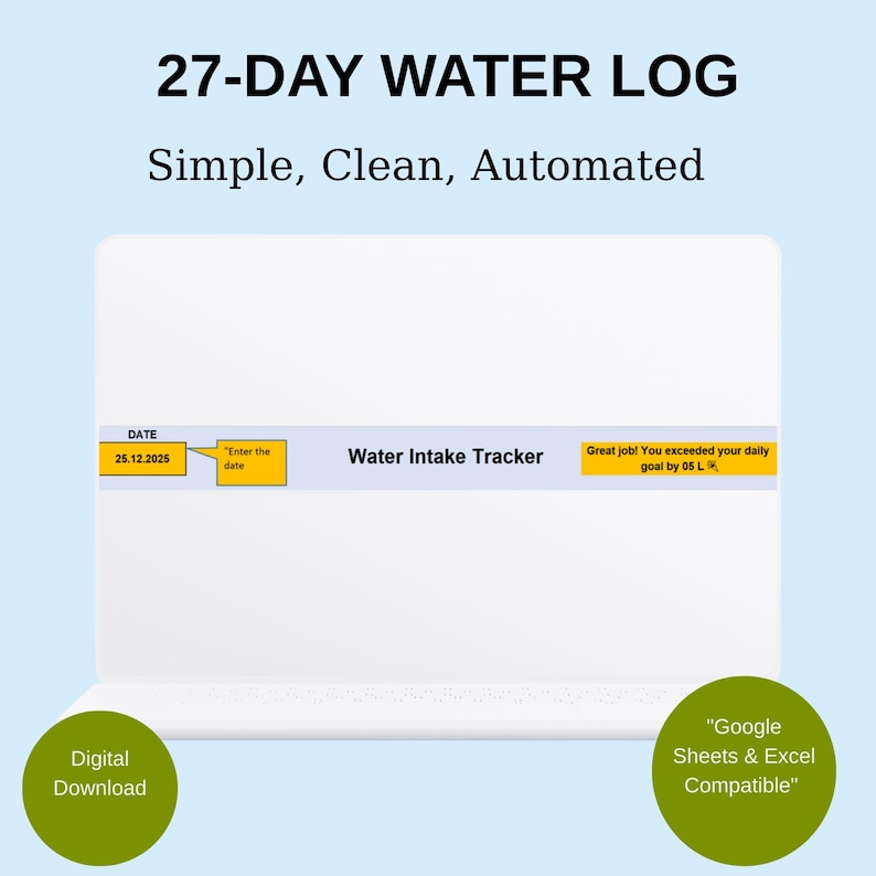 27-day Hydration Tracker Excel Template With Automatic Intake Calculator - Etsy