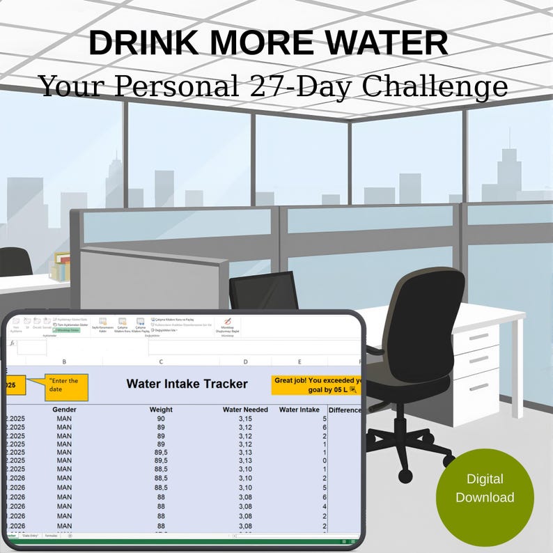 27-day Hydration Tracker Excel Template With Automatic Intake ...
