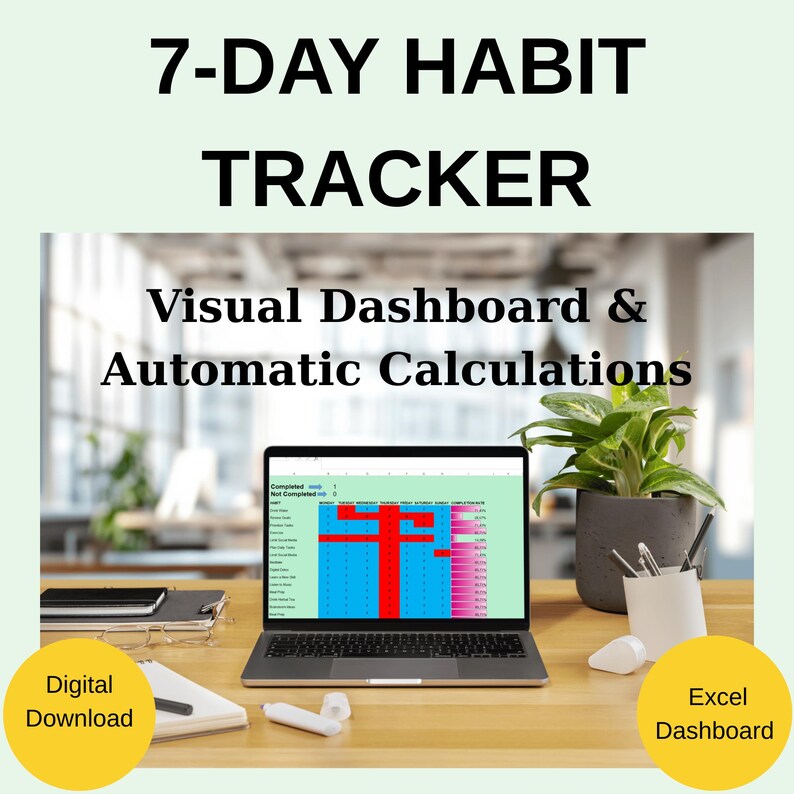7 Day Habit Tracker Excel Template | Daily Productivity and Wellness ...